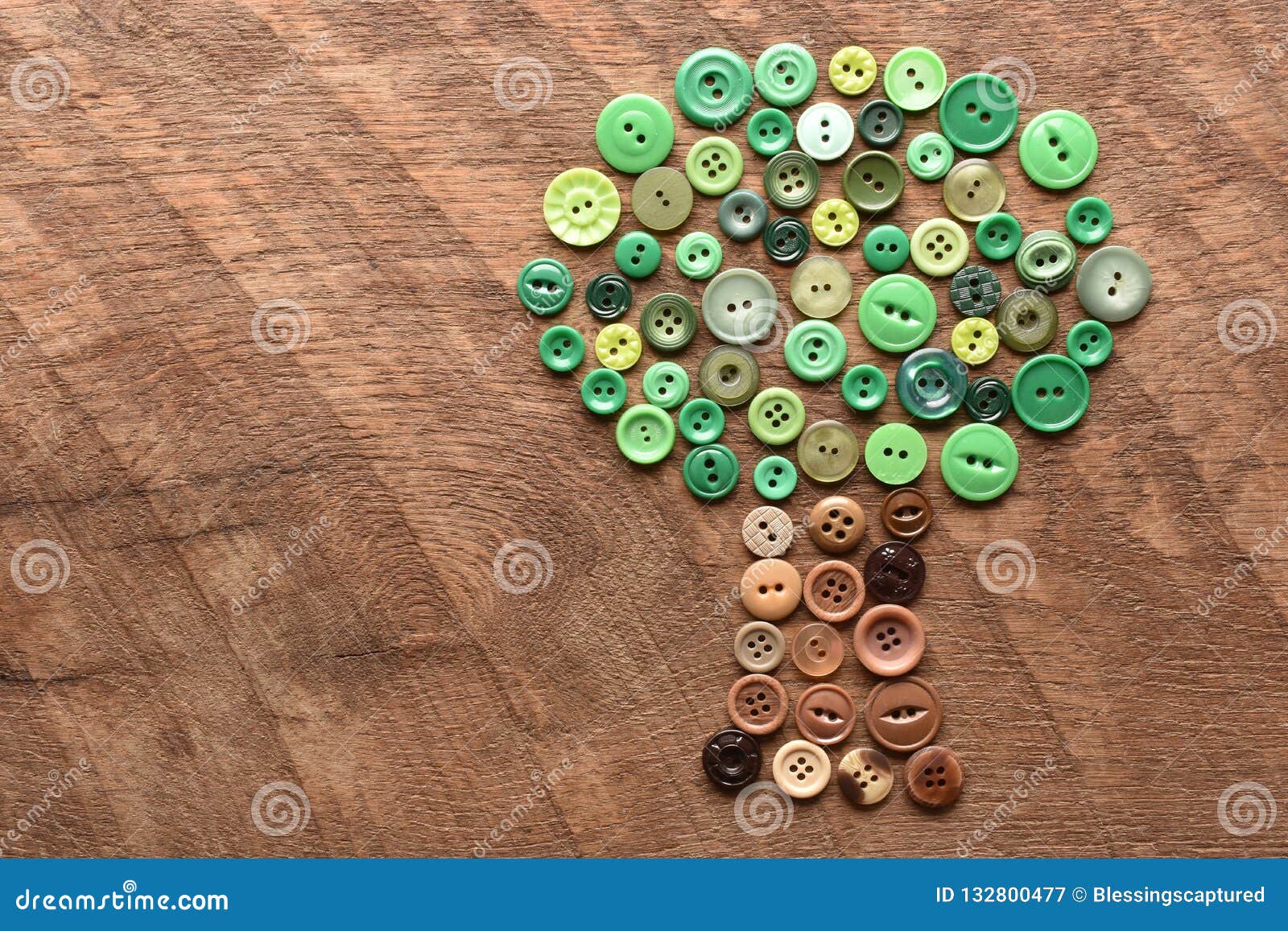 A Tree Made with Sewing Buttons on Wood Stock Image - Image of pattern ...