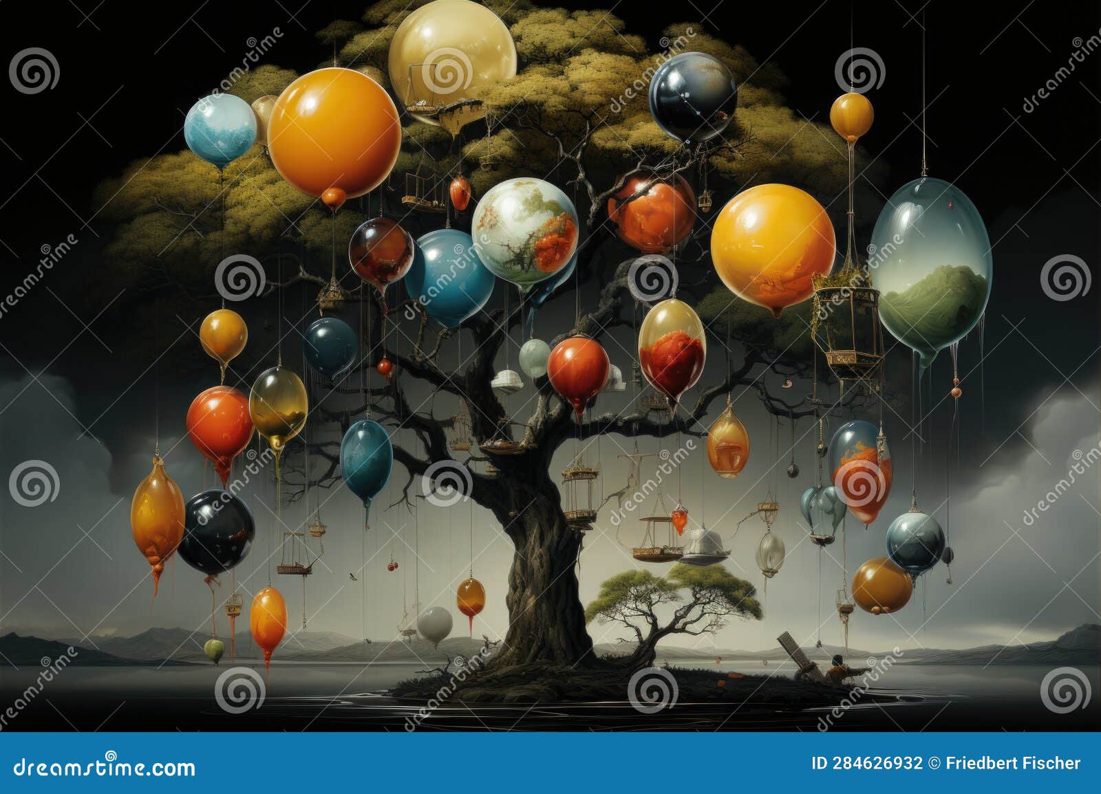 A Tree with Many Balloons Hanging from it S Branches. Generative AI ...