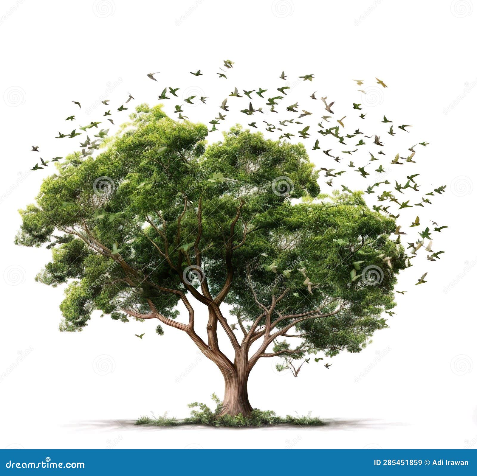 A Tree with Many Birds Flying Around it with with Background Stock ...