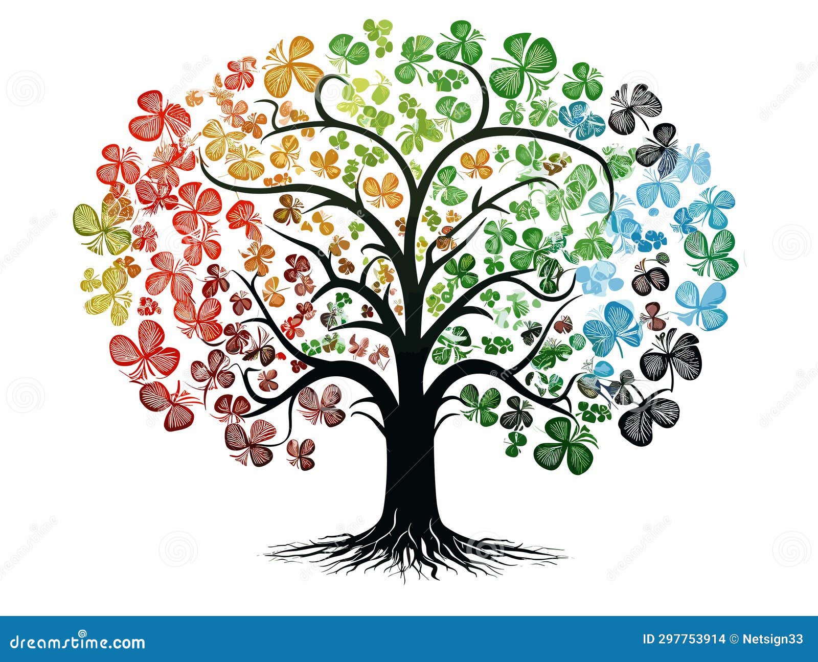 A Tree with Many Leaves - a Tree Composed of Many Colorful Clover Stock ...