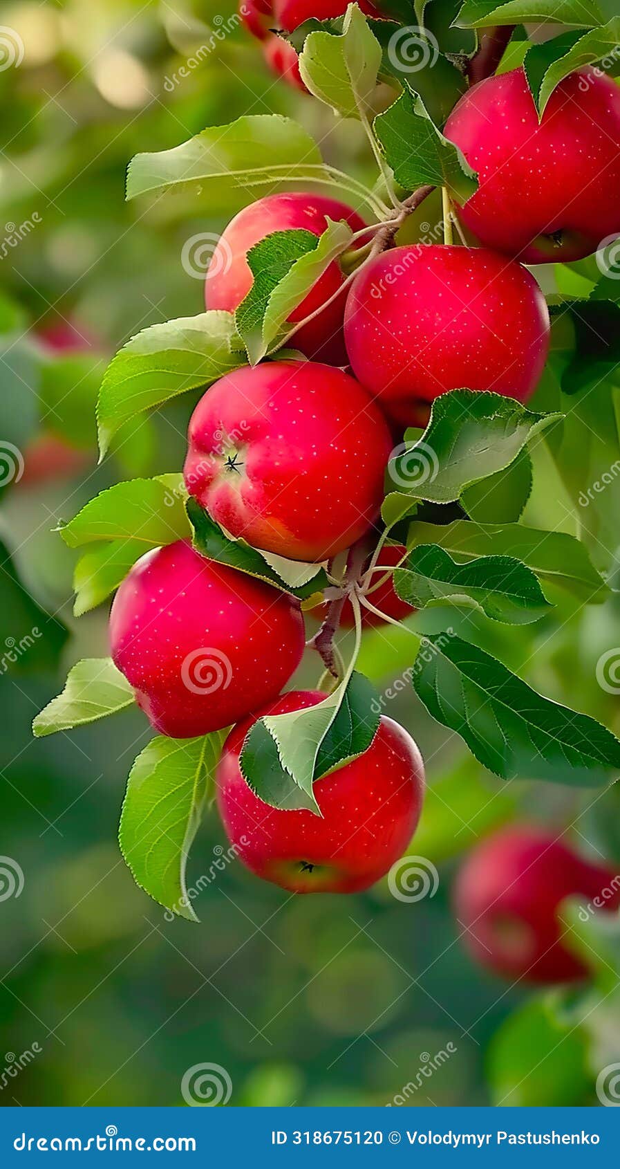 A Tree with Many Red Apples Hanging from it Stock Photo - Image of leaf ...