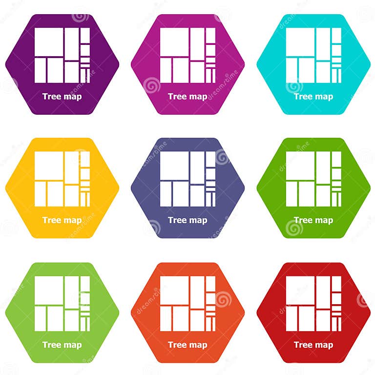 Tree Map Icons Set 9 Vector Stock Vector - Illustration of performance ...