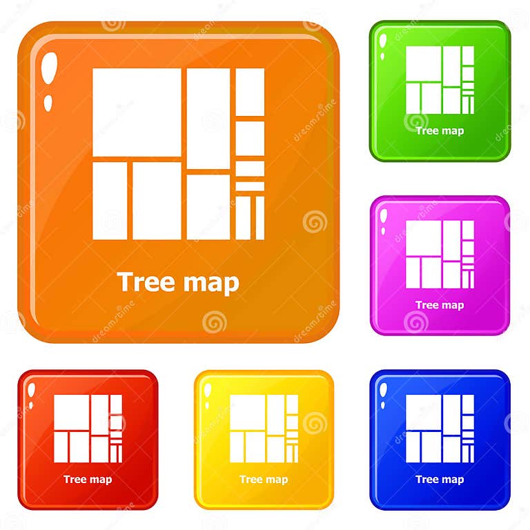 Tree Map Icons Set Vector Color Stock Vector - Illustration of summary ...