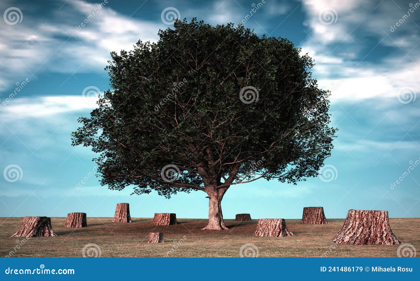 Tree in the Middle of Multiple Cutted Trees Stock Illustration ...