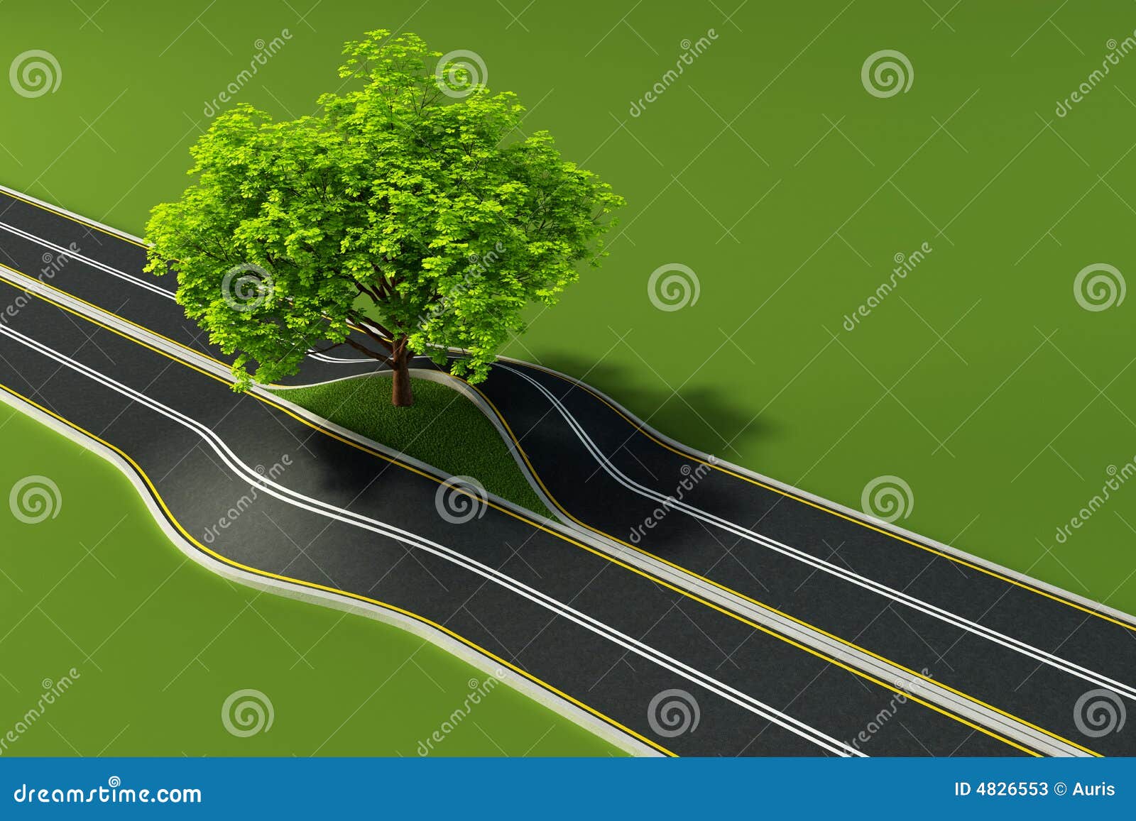 Tree in the middle of road stock illustration. Illustration of journey ...
