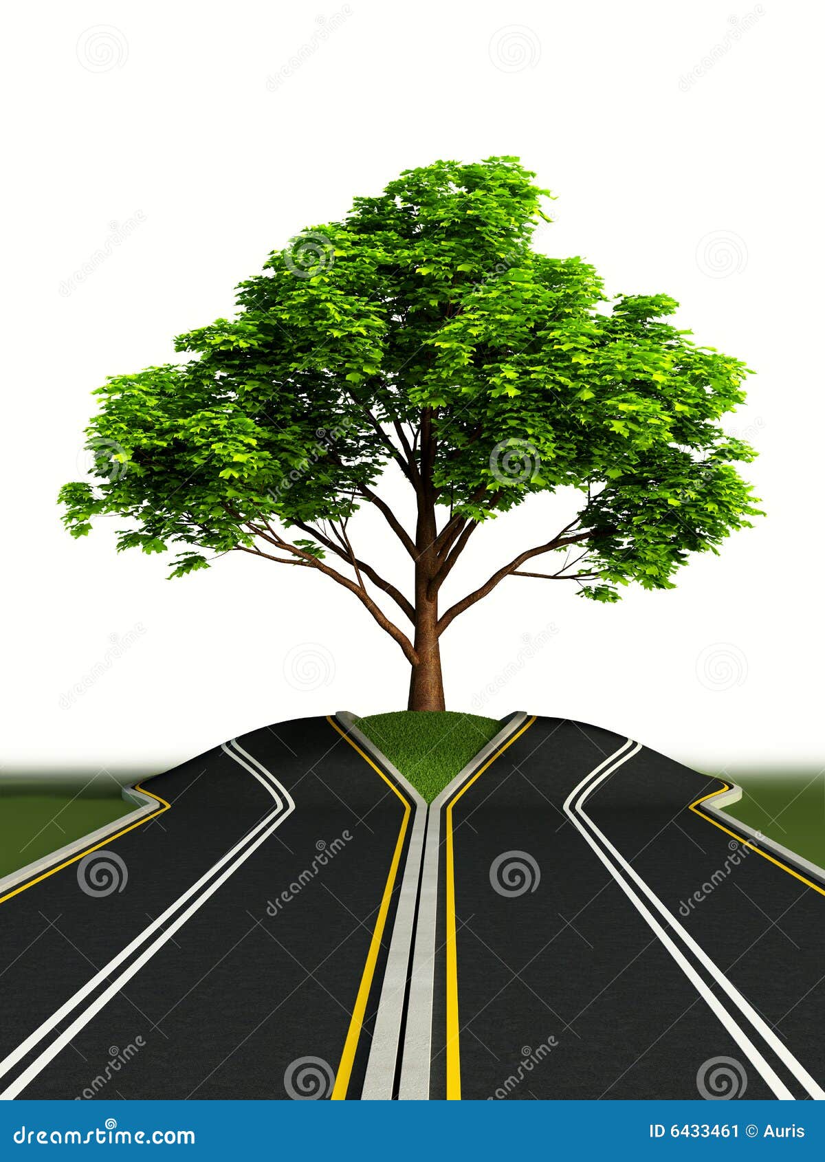 Tree in the middle of road stock illustration. Illustration of street ...