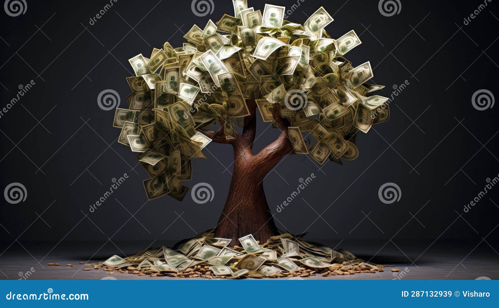 Tree with money growing stock illustration. Illustration of dollars ...