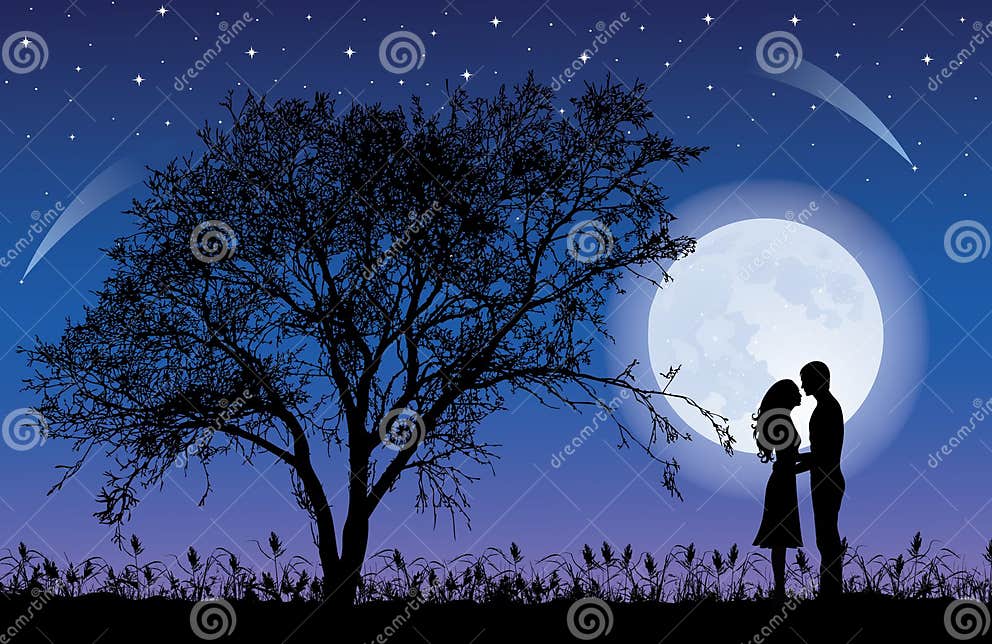 Tree and moon. stock vector. Illustration of full, romance - 7717871