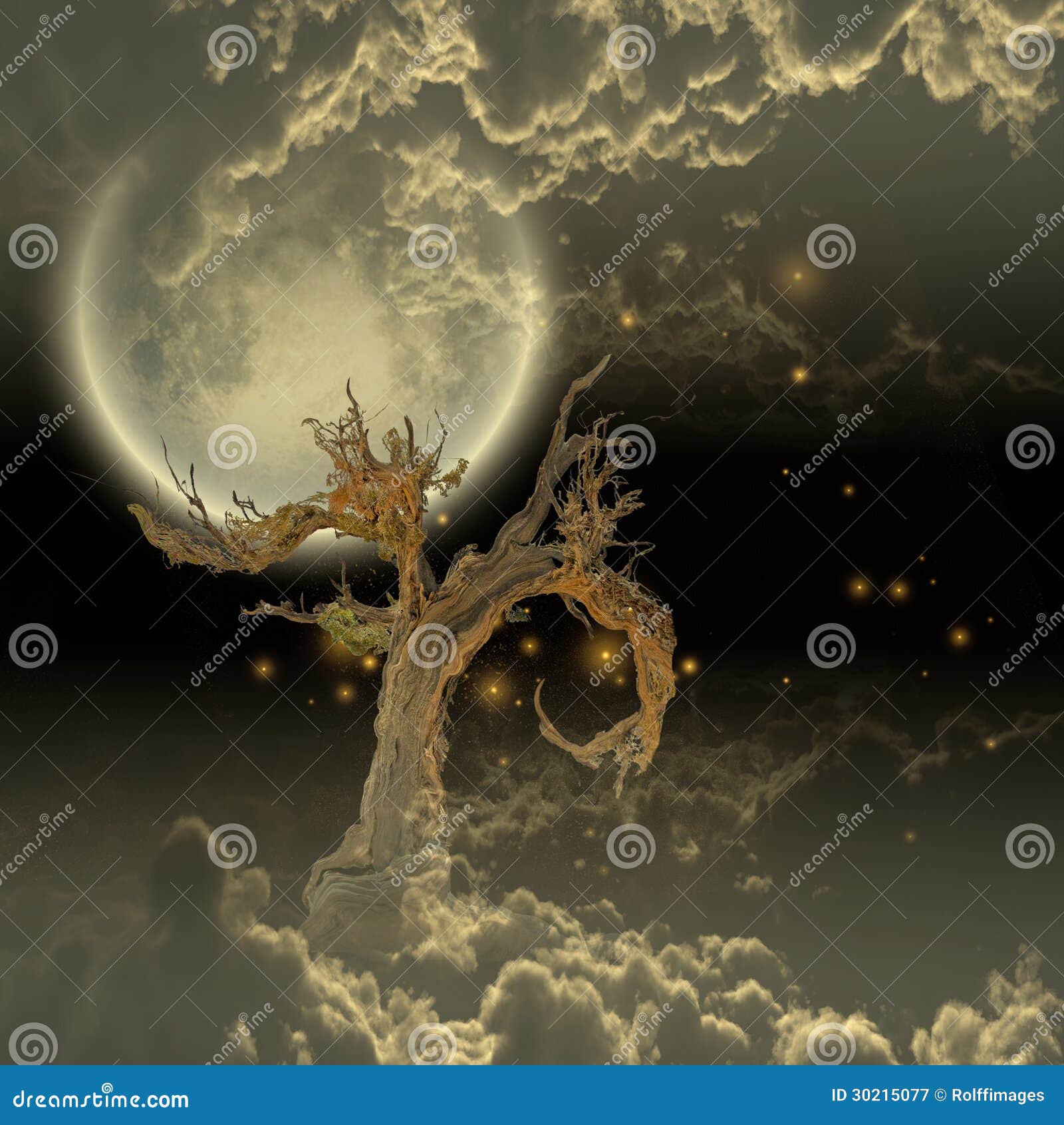 Tree moon and stars stock illustration. Illustration of calm - 30215077
