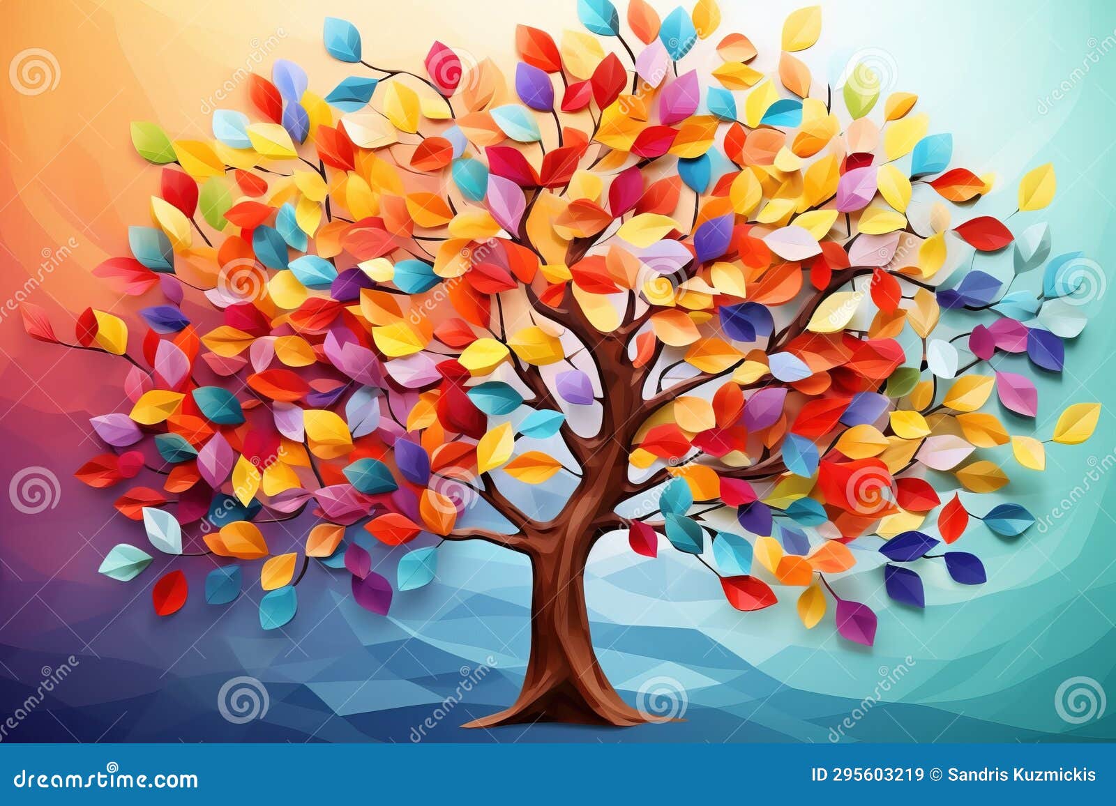 Tree with Multicolor Leaves. Generative AI Stock Illustration ...