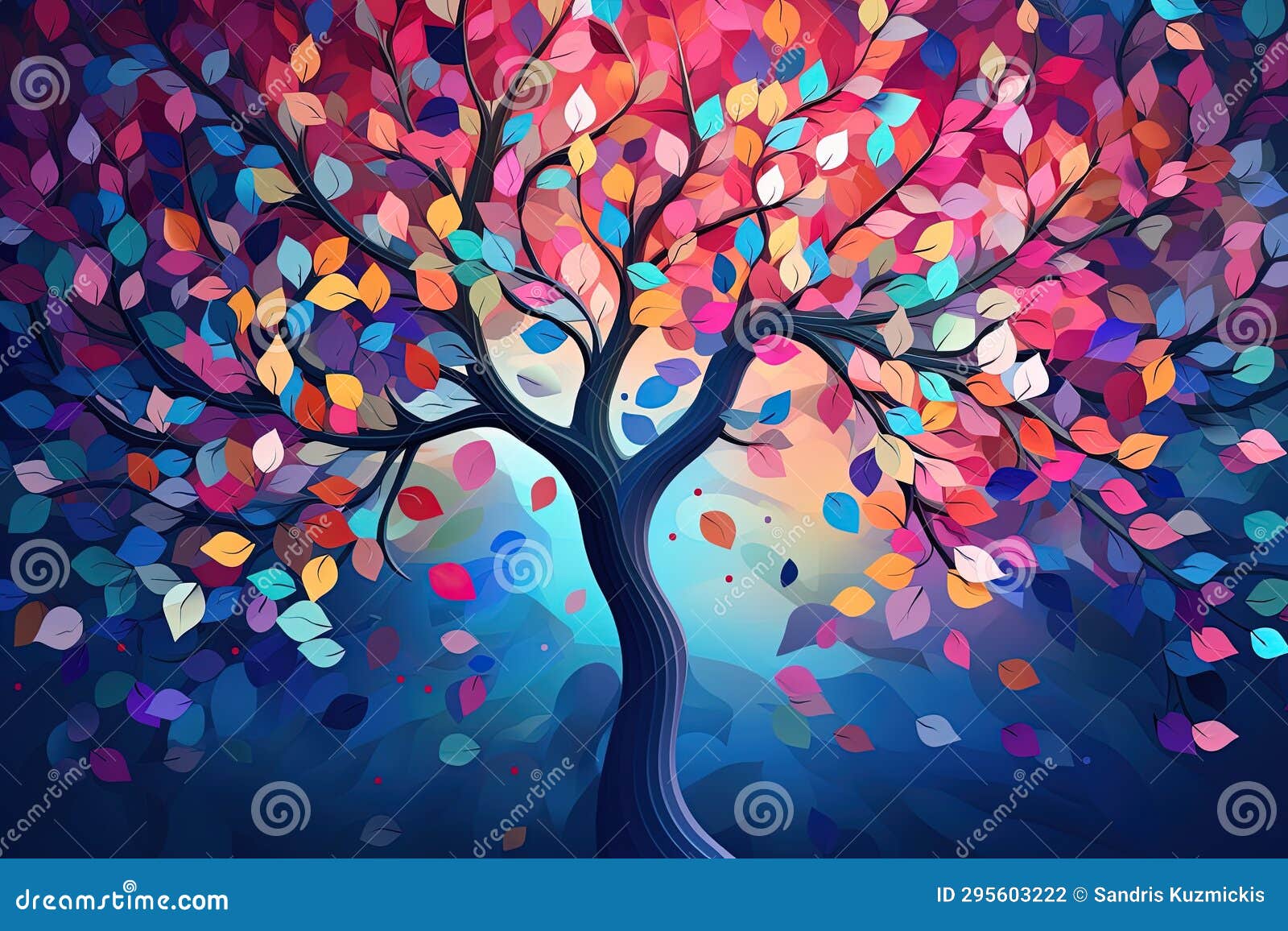 Tree with Multicolor Leaves. Generative AI Stock Illustration ...