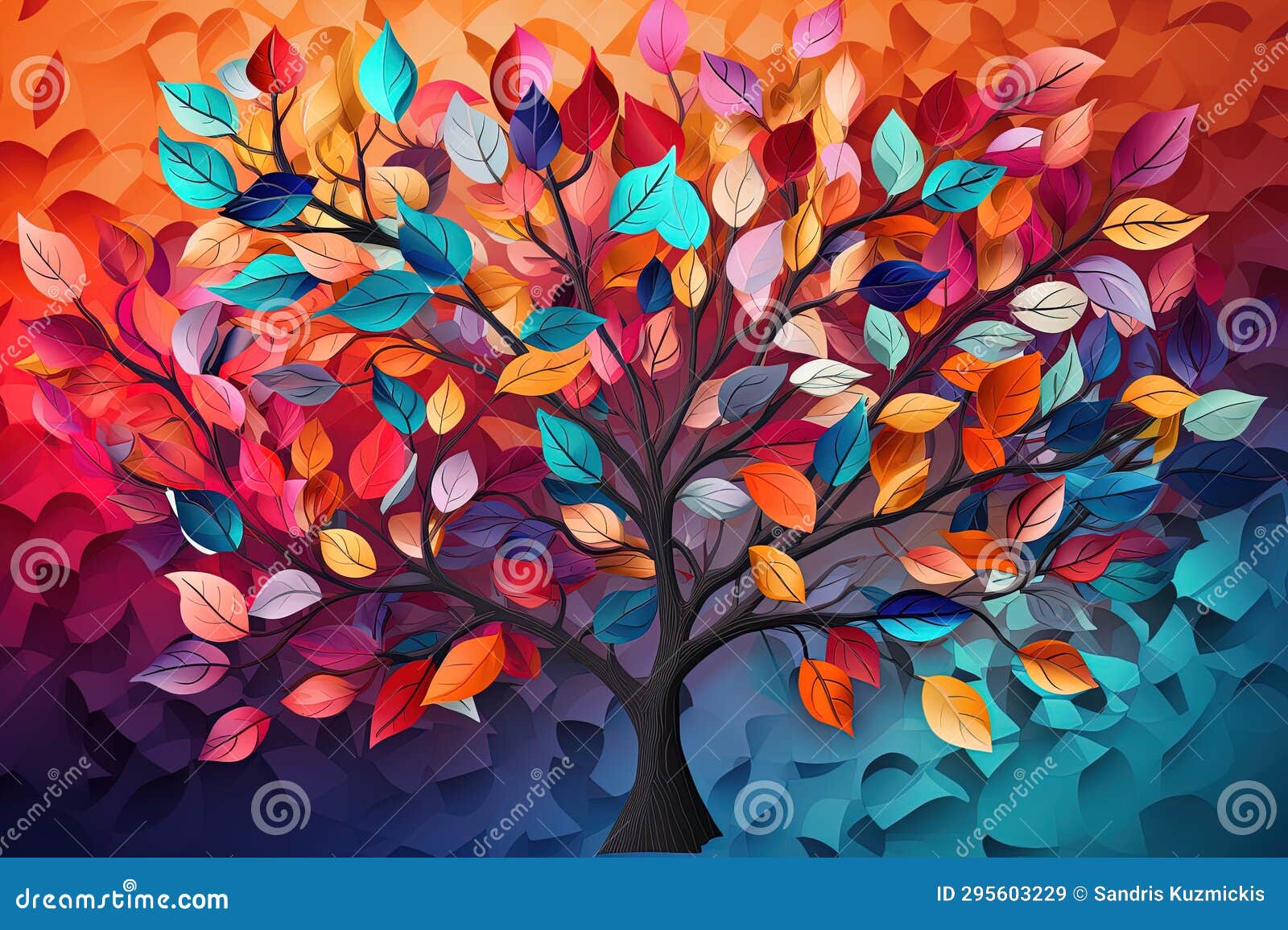 Tree with Multicolor Leaves. Generative AI Stock Illustration ...