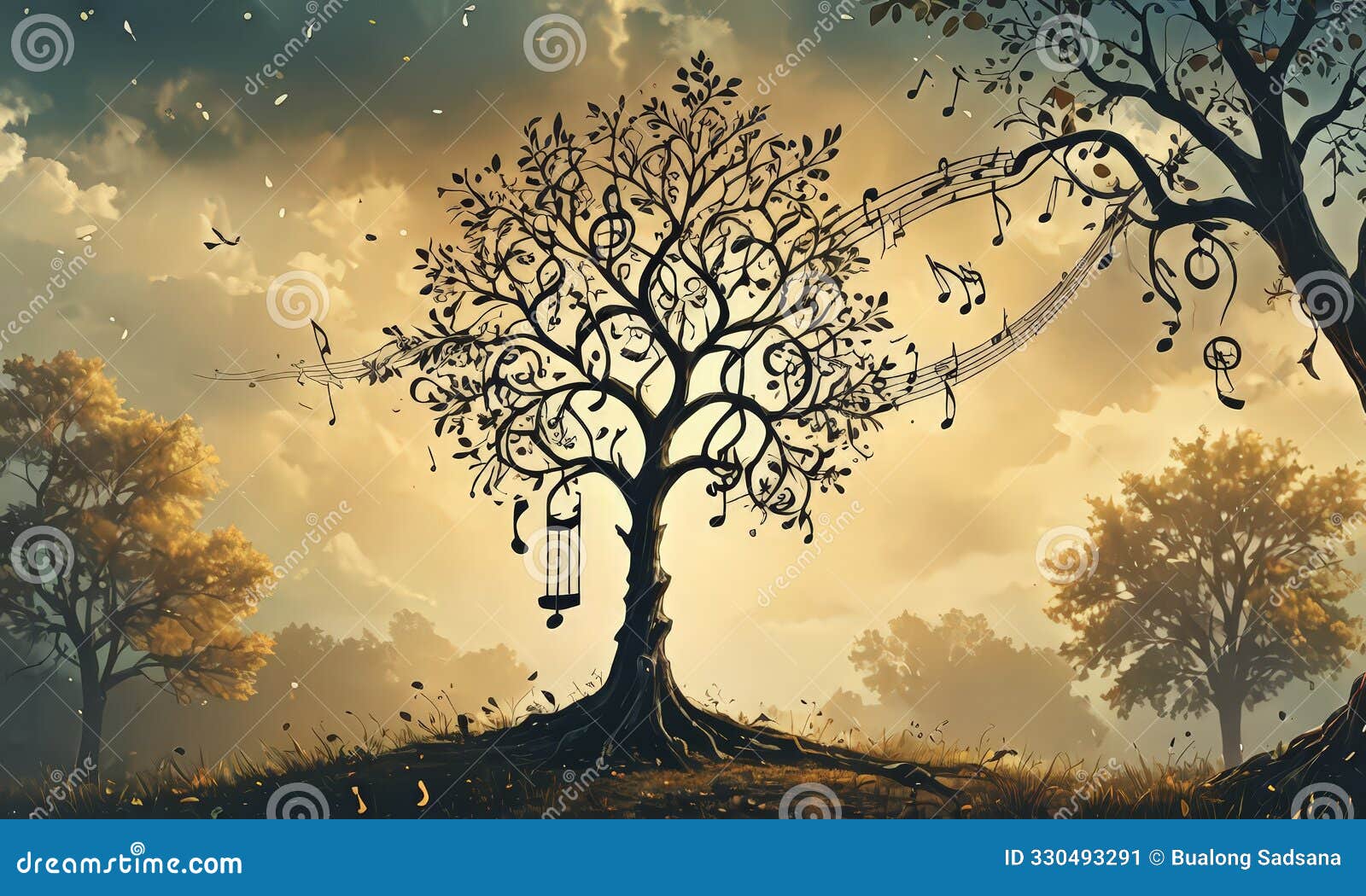 Tree with Music Notes on it Stock Illustration - Illustration of nature ...
