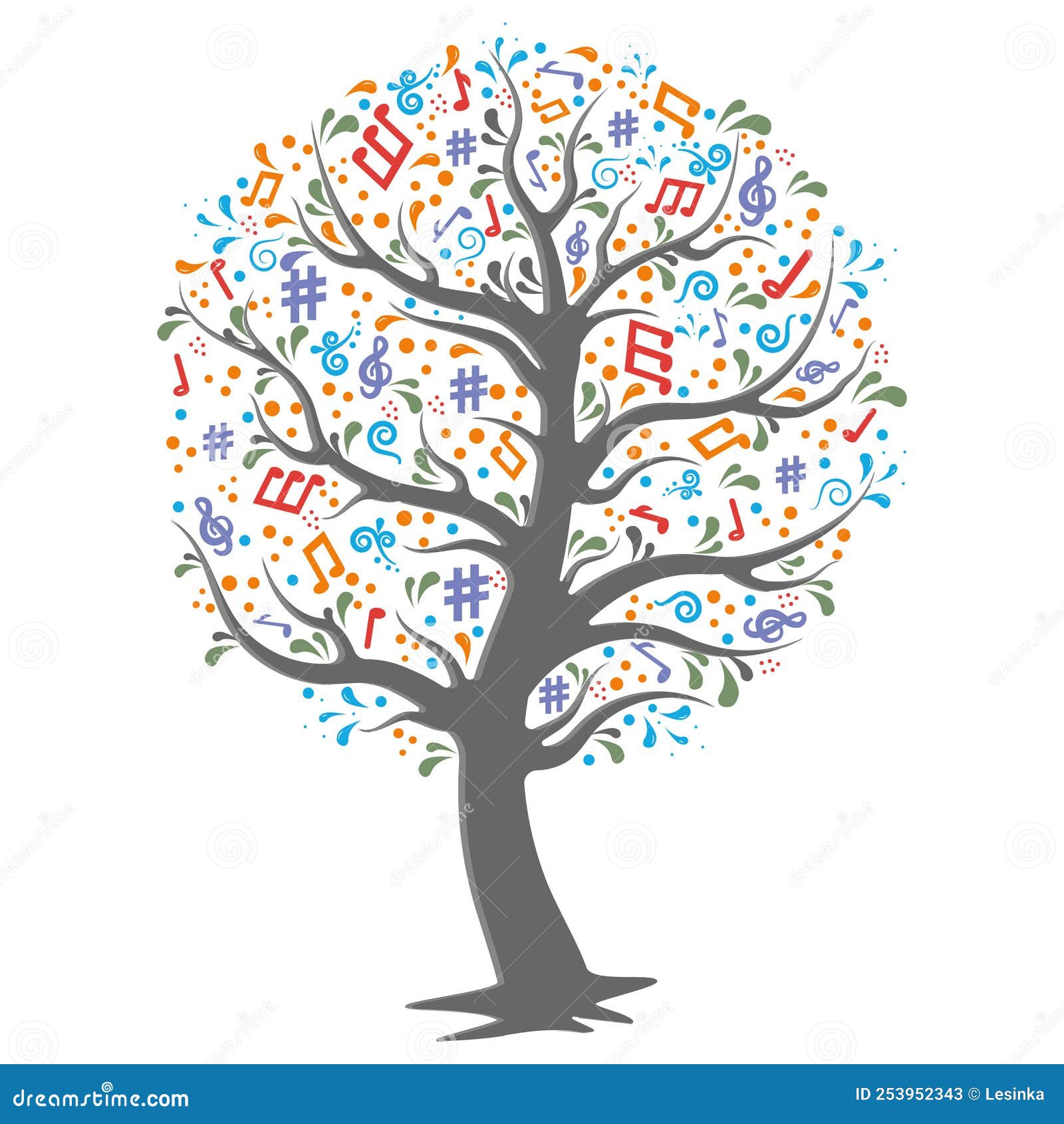 A Tree of Musical Notes Isolated on a White Background, Color Vector ...