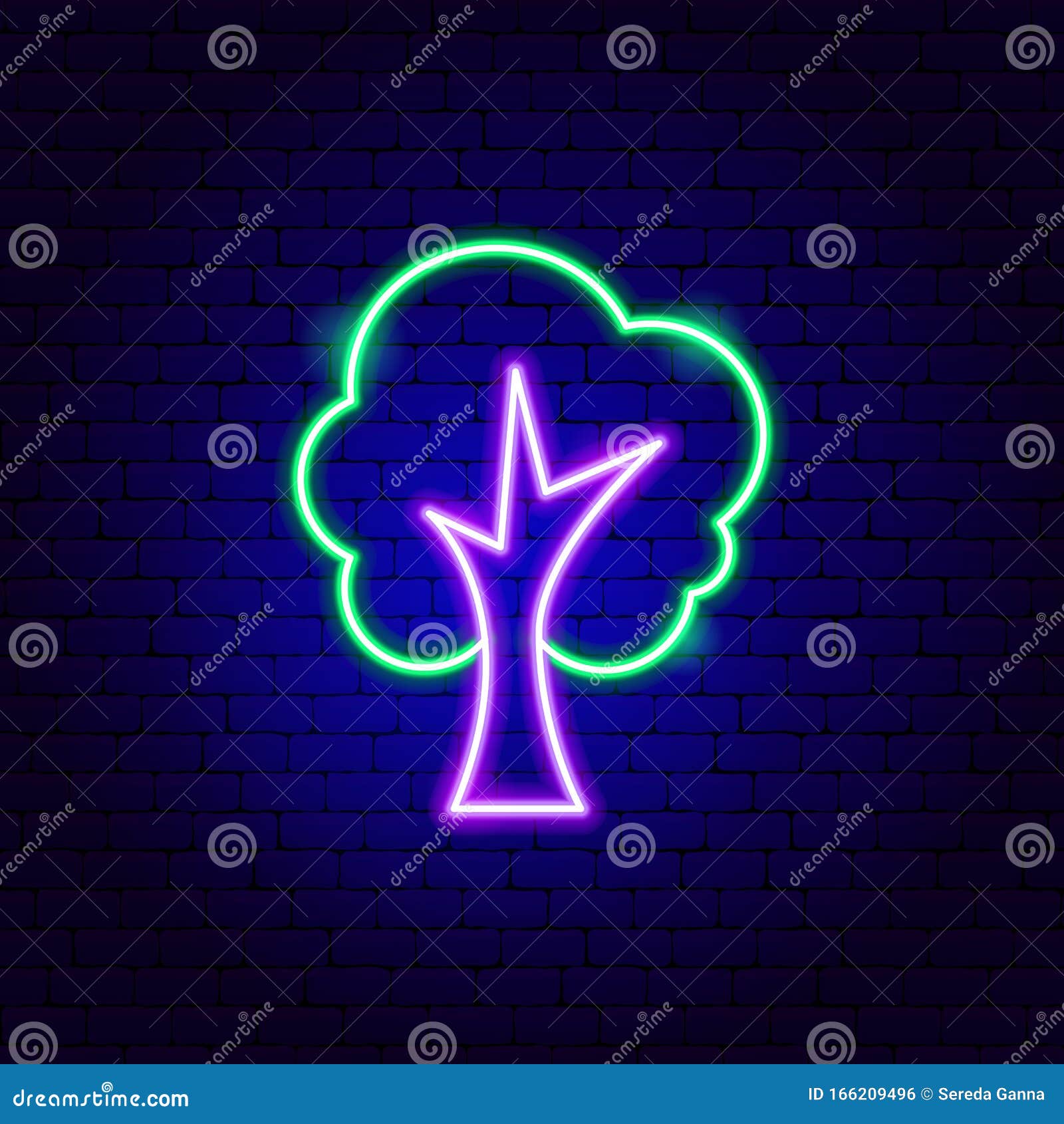 Tree Neon Sign stock vector. Illustration of lamp, green - 166209496