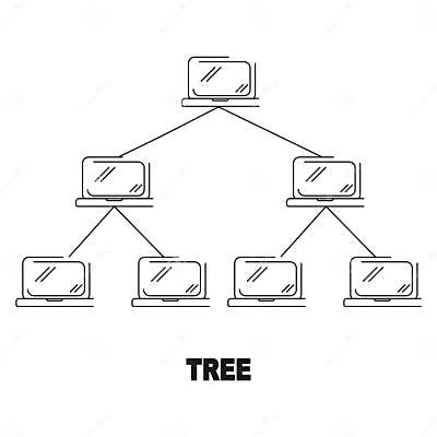Tree Network Topology Vector Black Linear Flat Style Icon Stock Vector ...