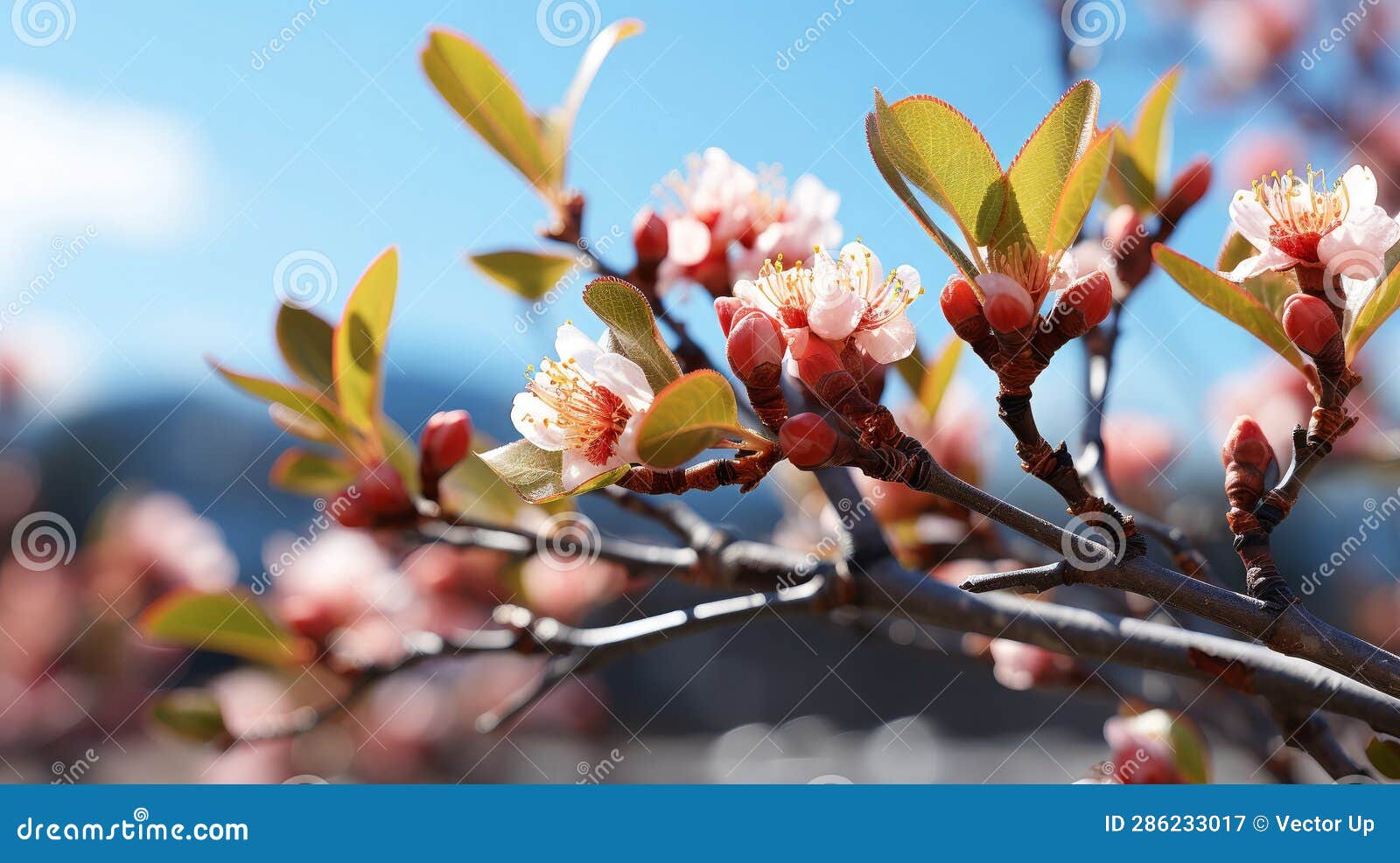 A Tree with New Buds Close-up. Generative AI. Stock Illustration ...