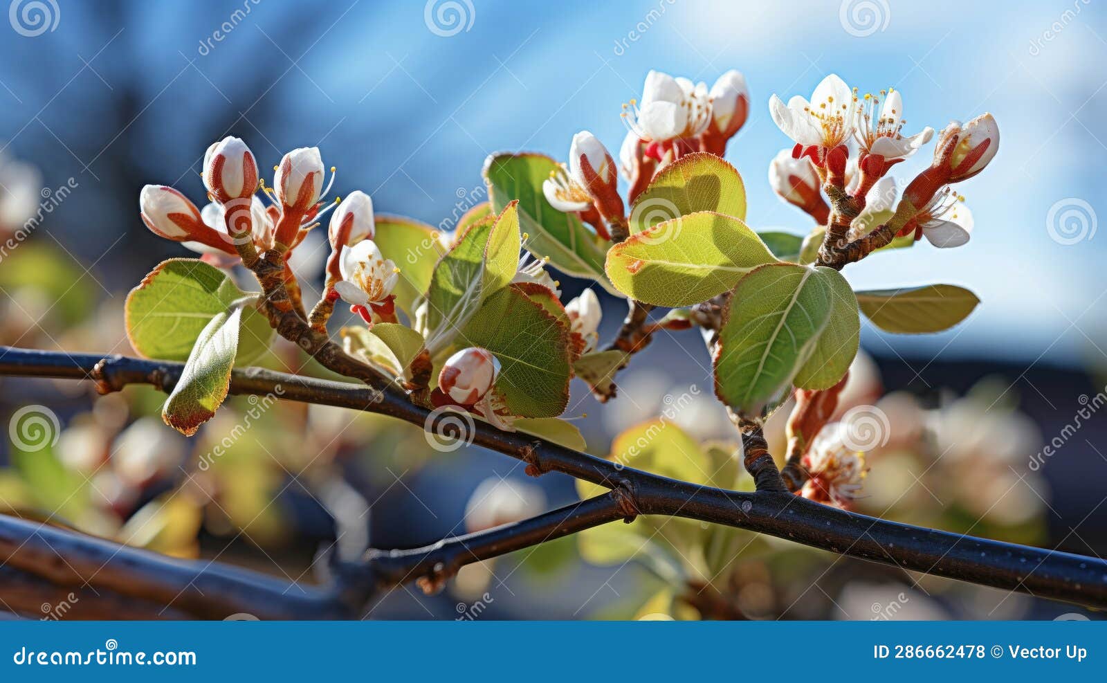 A Tree with New Buds Close-up. Generative AI. Stock Illustration ...