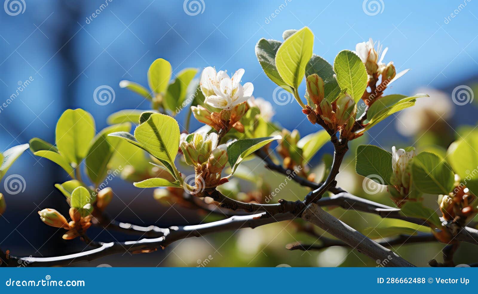 A Tree with New Buds Close-up. Generative AI. Stock Illustration ...