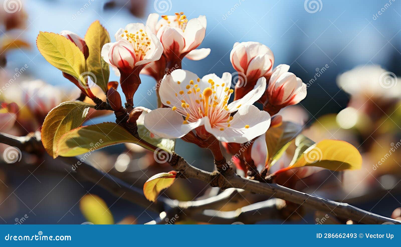 A Tree with New Buds Close-up. Generative AI. Stock Illustration ...