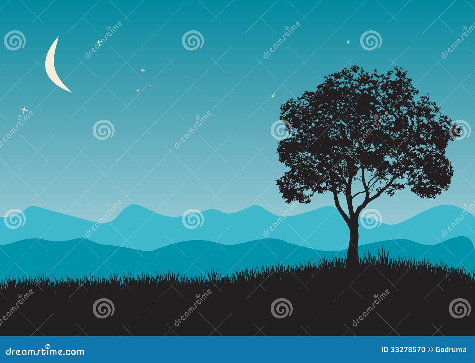 Tree in night scene stock vector. Illustration of meadow - 33278570