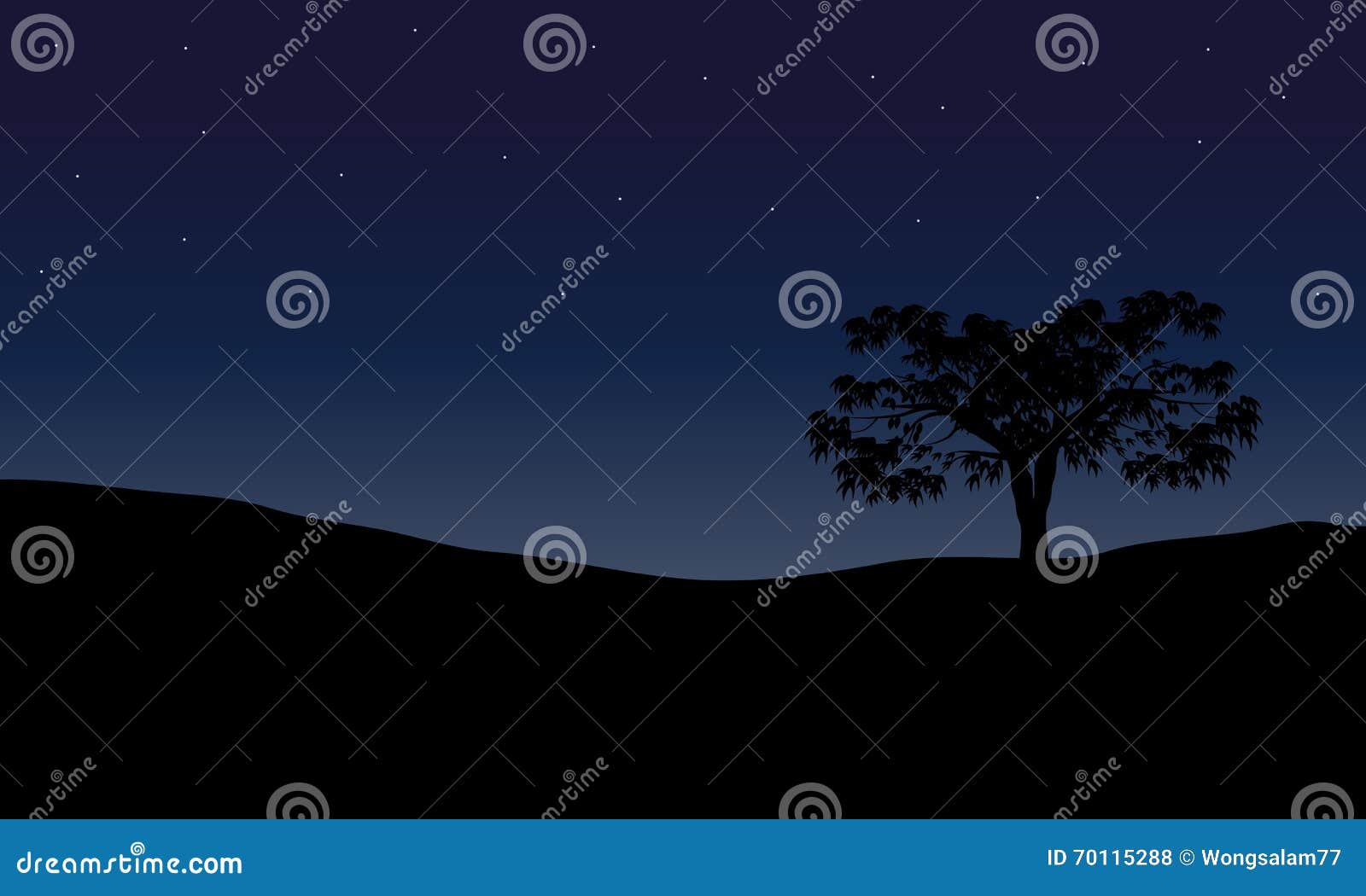 Tree in night scenery stock vector. Illustration of moon - 70115288