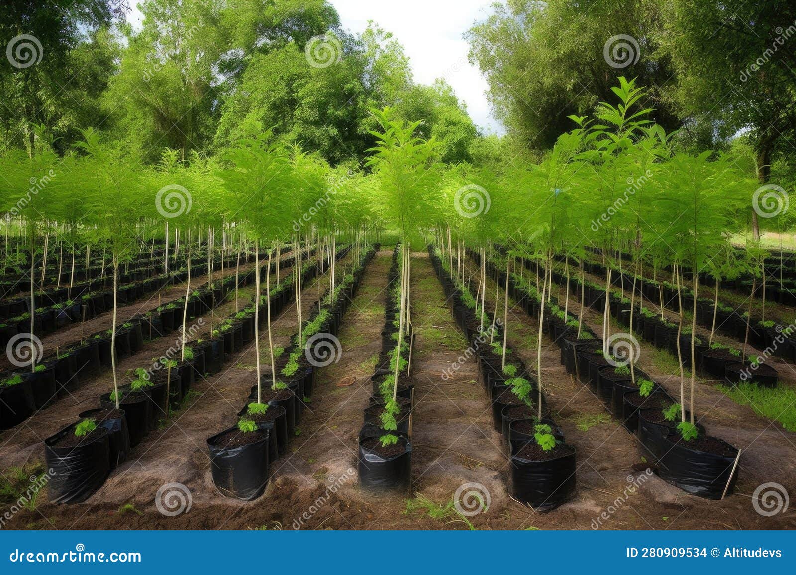 Tree Nursery with Newly Planted Seedlings and Young Trees Stock ...