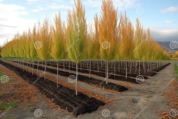 Tree Nursery with Rows of Newly Planted Trees Stock Illustration ...