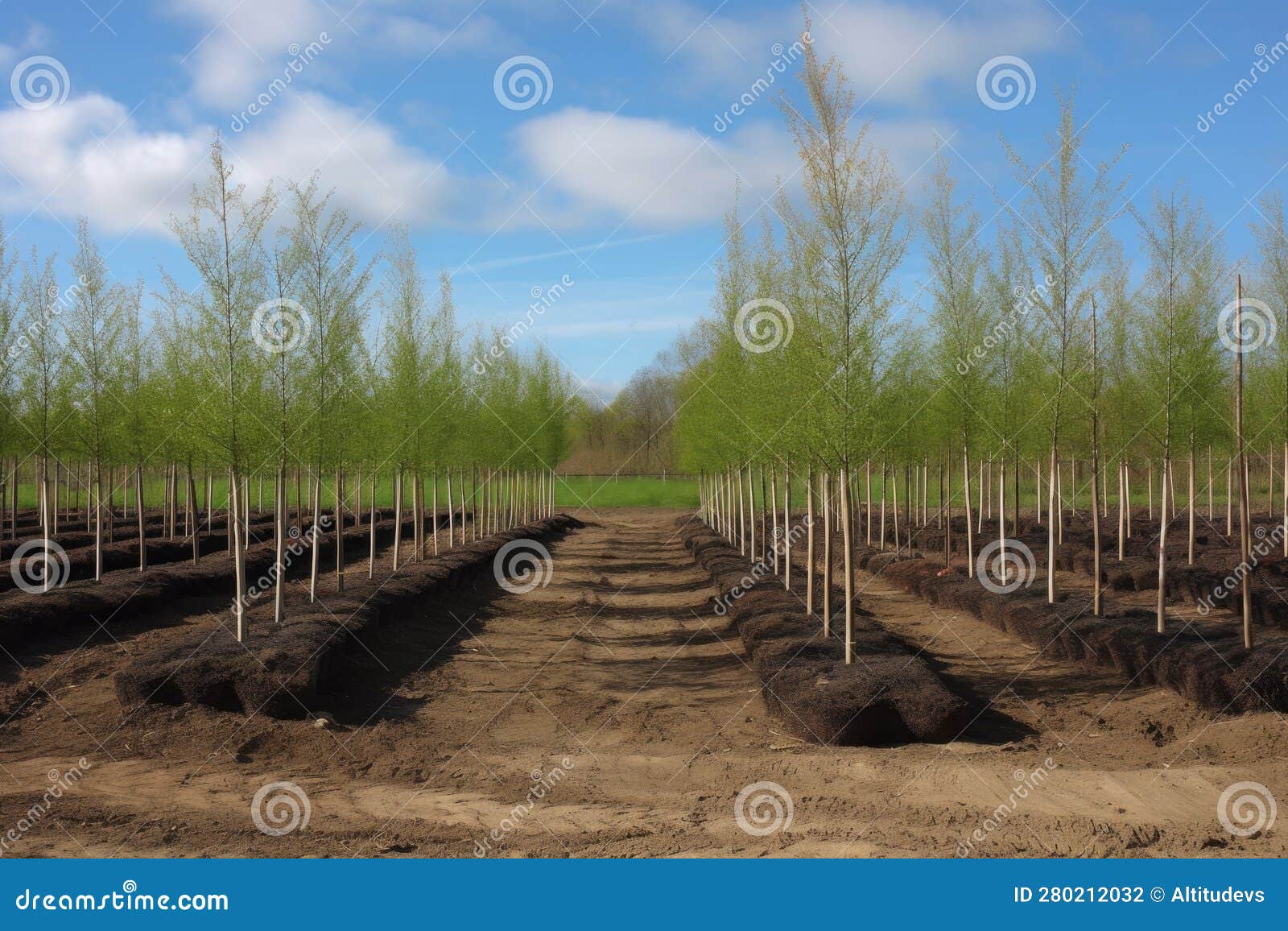 Tree Nursery with Rows of Newly Planted Trees Stock Illustration ...