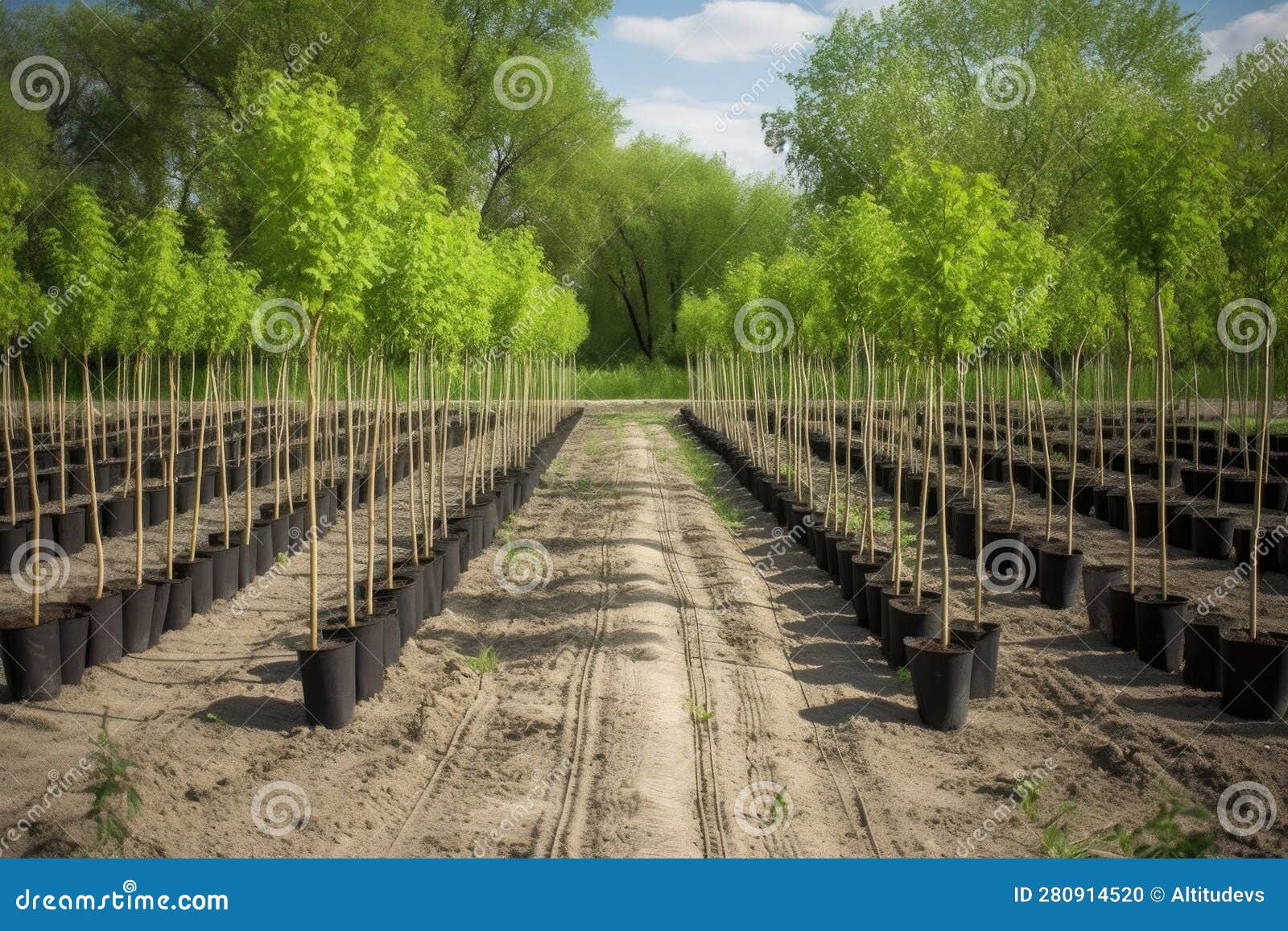 Tree Nursery with Rows of Young Trees Ready for Planting Stock ...