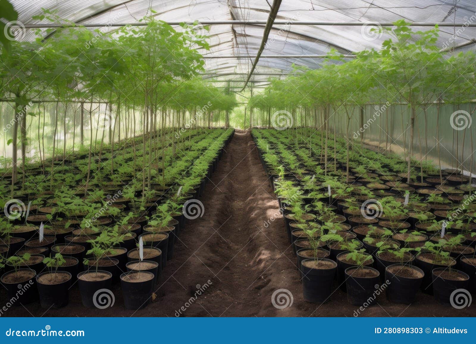 Tree Nursery, with Saplings and Seedlings Growing in Pots Stock ...