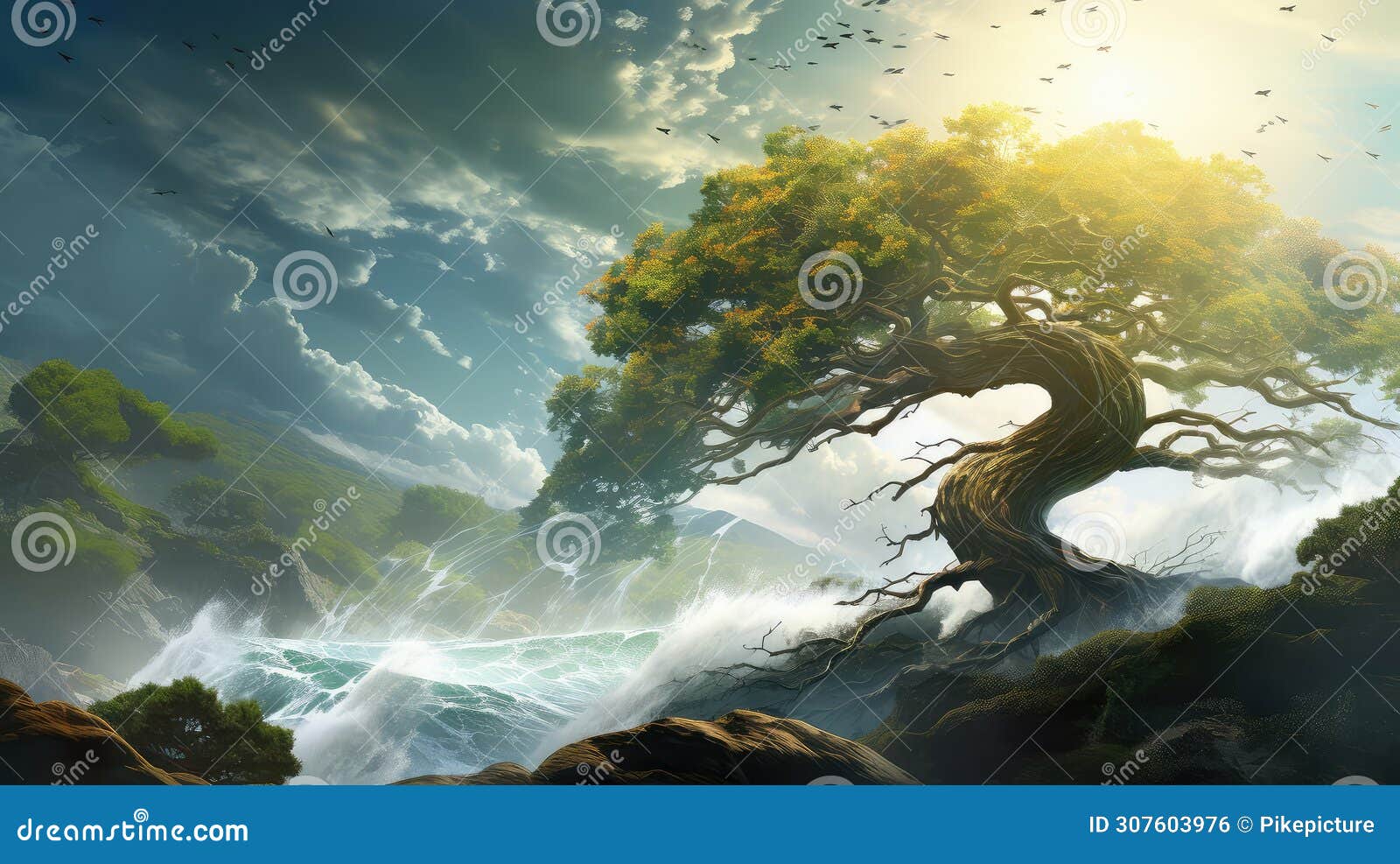 Tree oak wave stock illustration. Illustration of sand - 307603976
