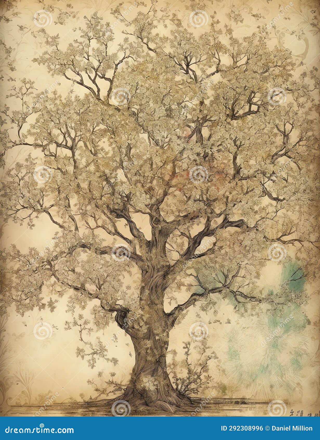 Tree Old Paper, Vintage Digital Paper Stock Illustration - Illustration ...