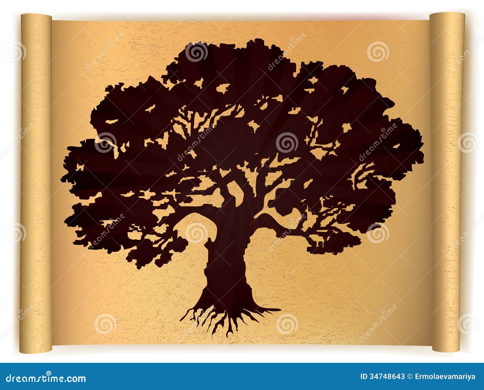 Tree on Old Scroll Paper. Vector Stock Illustration - Illustration of ...