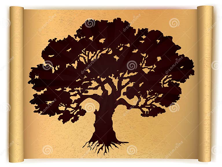Tree on Old Scroll Paper. Vector Stock Illustration - Illustration of ...