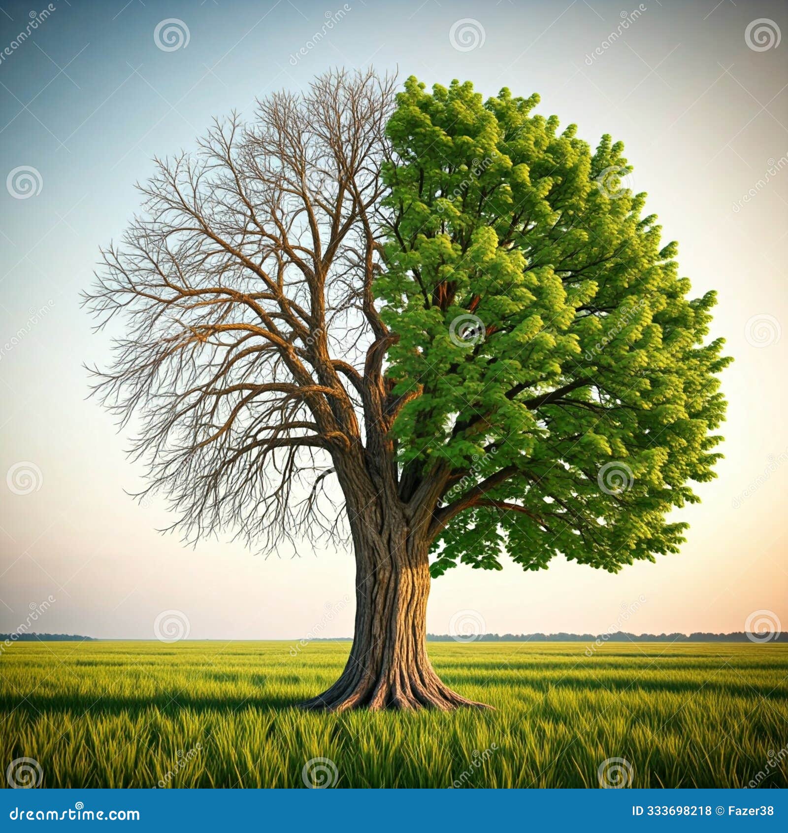 A Tree with One Half Alive and One Half Dead Stock Illustration ...