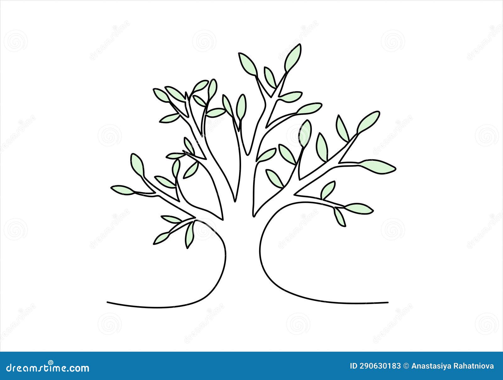 Tree One Line Drawing Colored with Pastel Colors. Vector Illustration ...