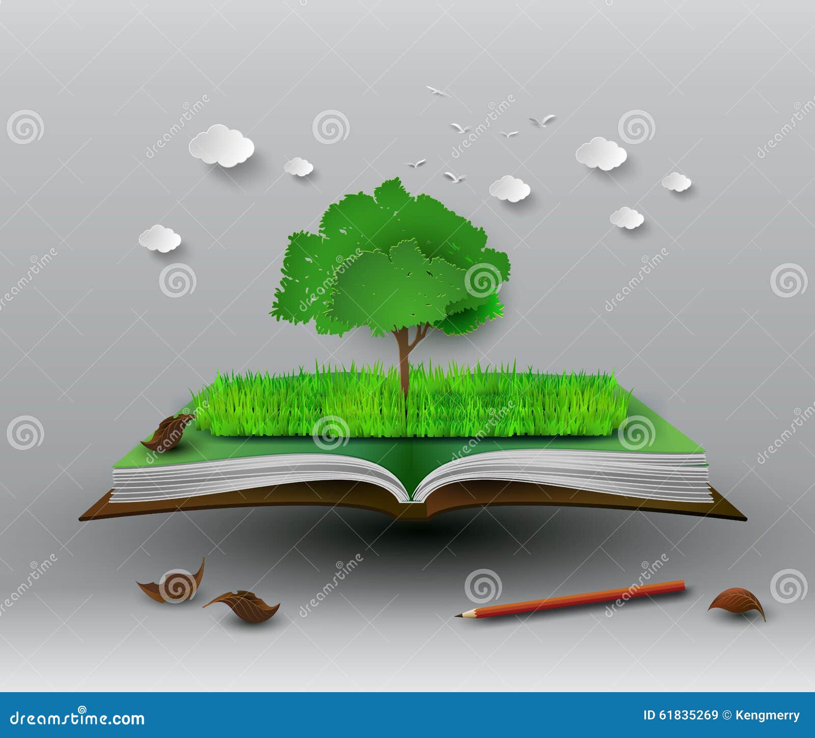 Tree on open book stock vector. Illustration of graduate - 61835269