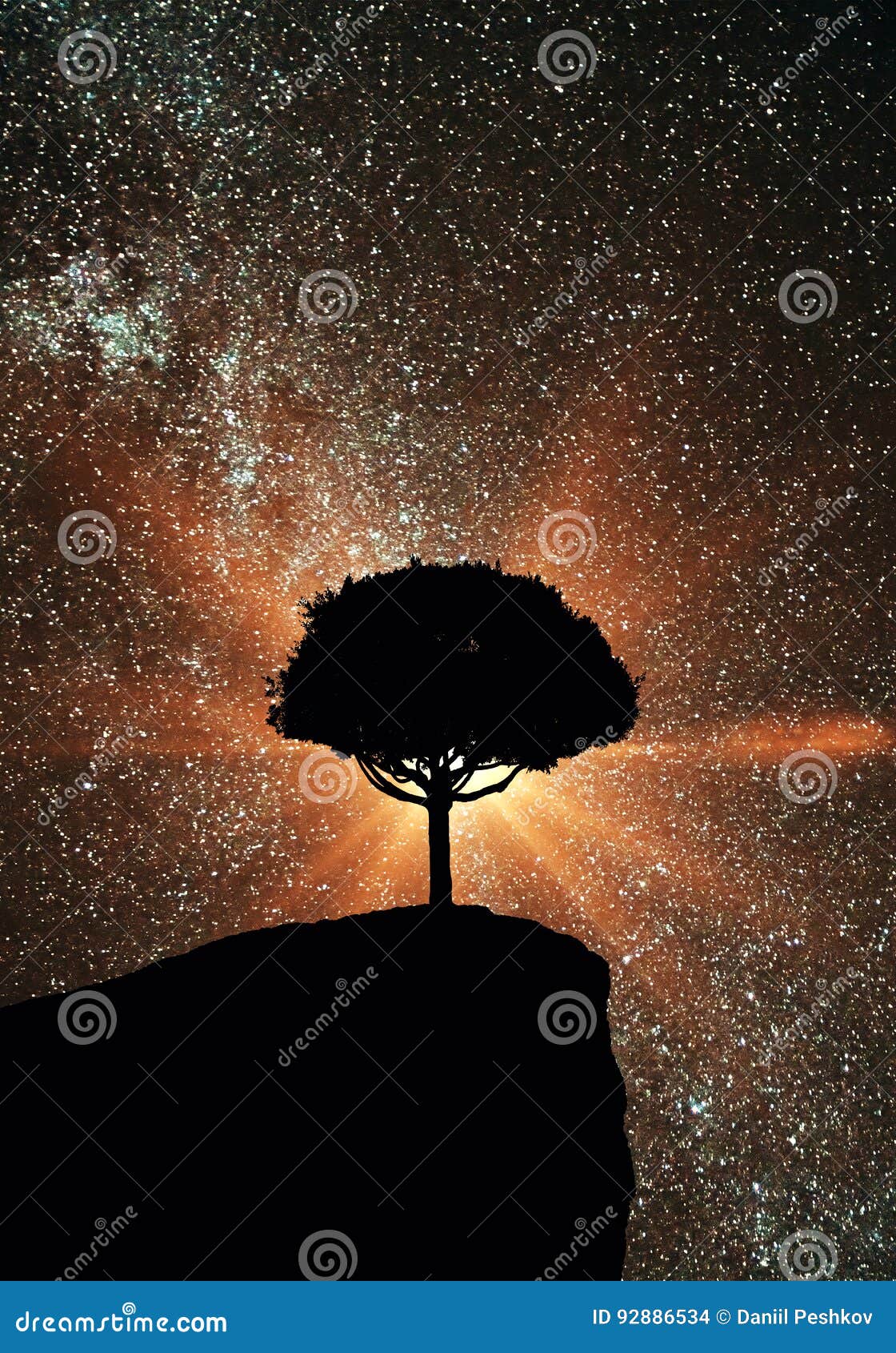 Tree in orange space stock illustration. Illustration of abstract ...