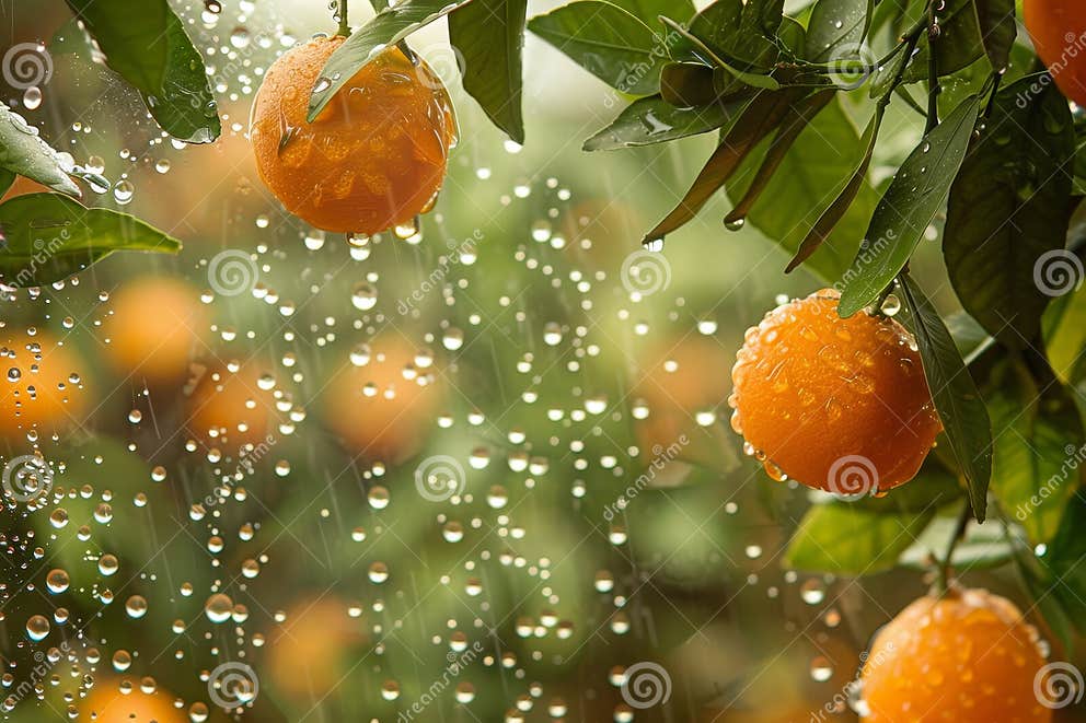 A Tree with Oranges on it is Raining Stock Photo - Image of fruit ...