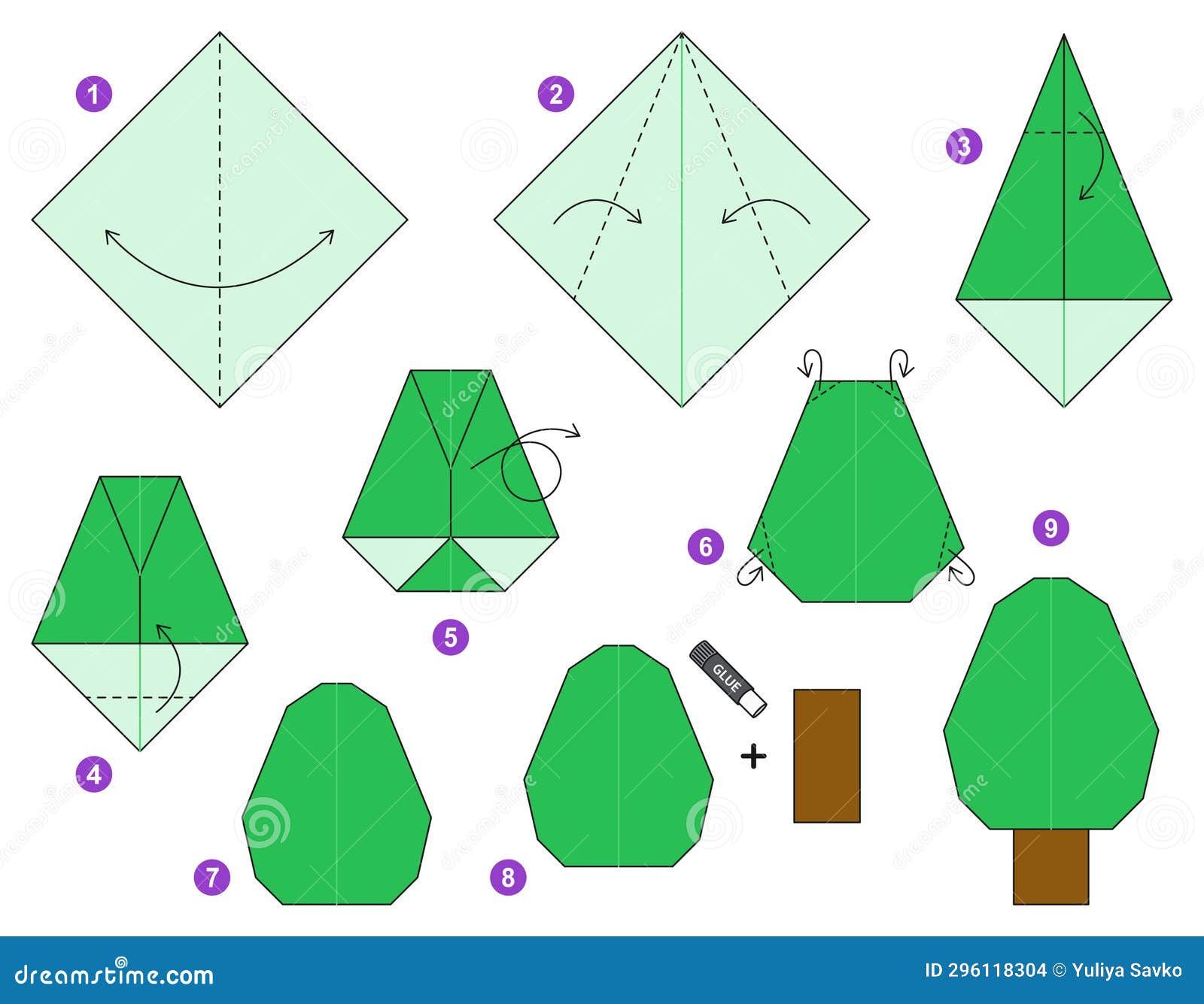 Origami Tutorial for Kids. Origami Cute Tree. Stock Vector ...