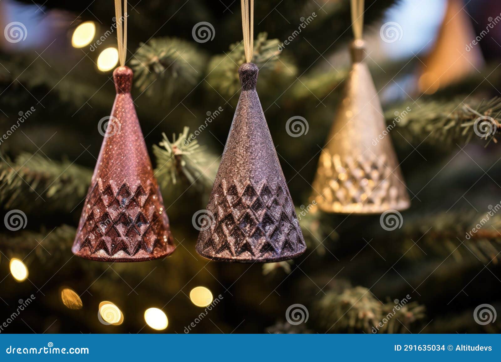 Tree Ornaments with Glitter Details, in Close-up Stock Photo - Image of ...