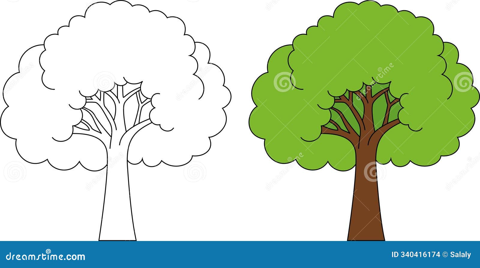 Tree Outline Coloring Page for Kids Stock Illustration - Illustration ...