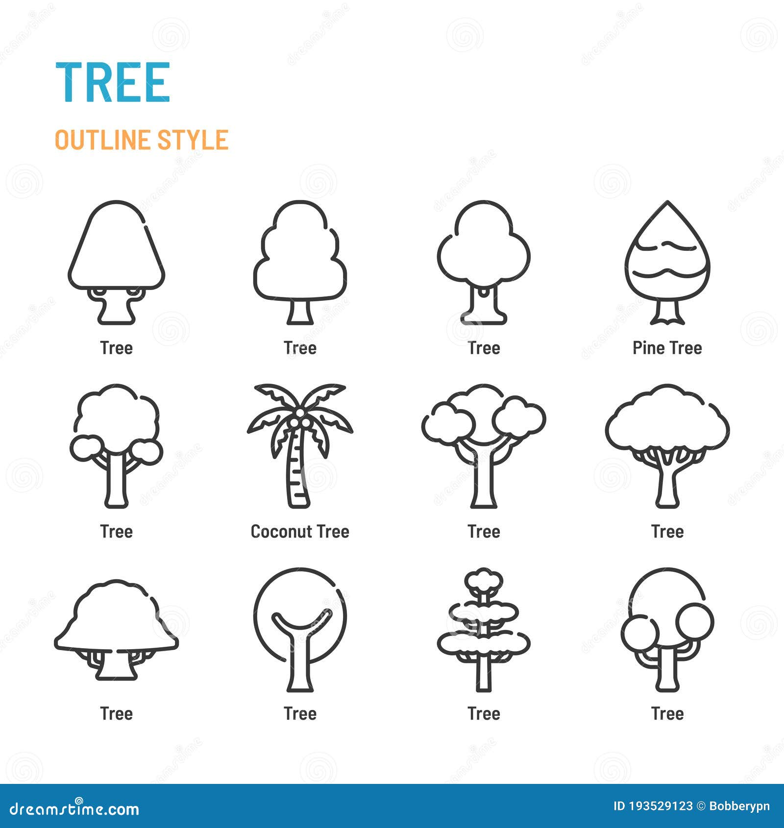 Tree in Outline Icon and Symbol Set Stock Vector - Illustration of tree ...