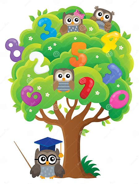 Tree with Owls and Numbers Theme 1 Stock Vector - Illustration of ...