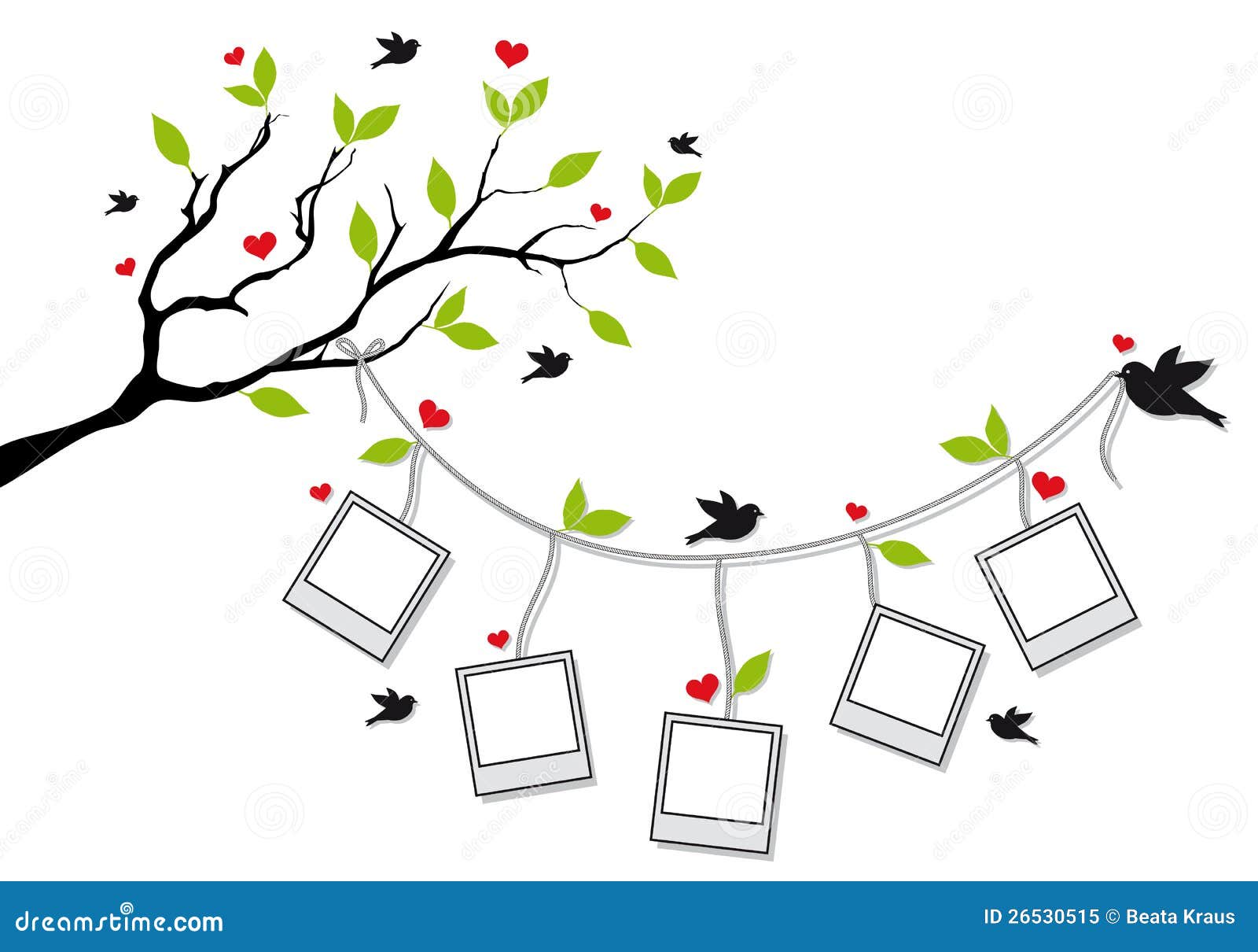 Tree with Photo Frames and Birds, Vector Stock Vector - Illustration of ...