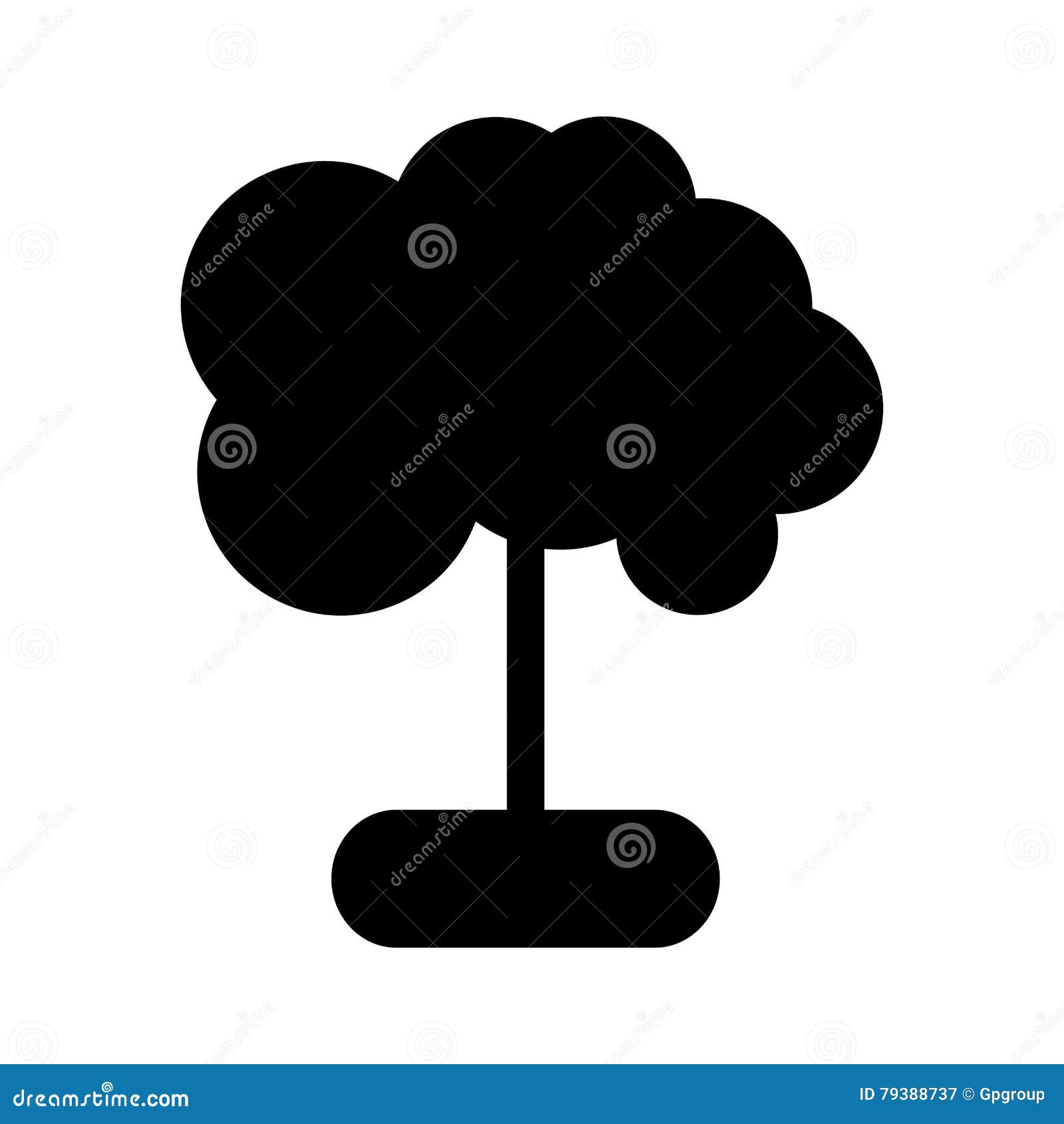 Oak Tree Pictogram, Black Silhouette And Contours Vector Illustration ...