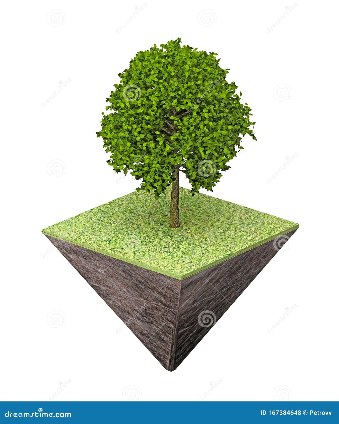 Tree on Piece Pyramid-shaped of Land Stock Illustration - Illustration ...