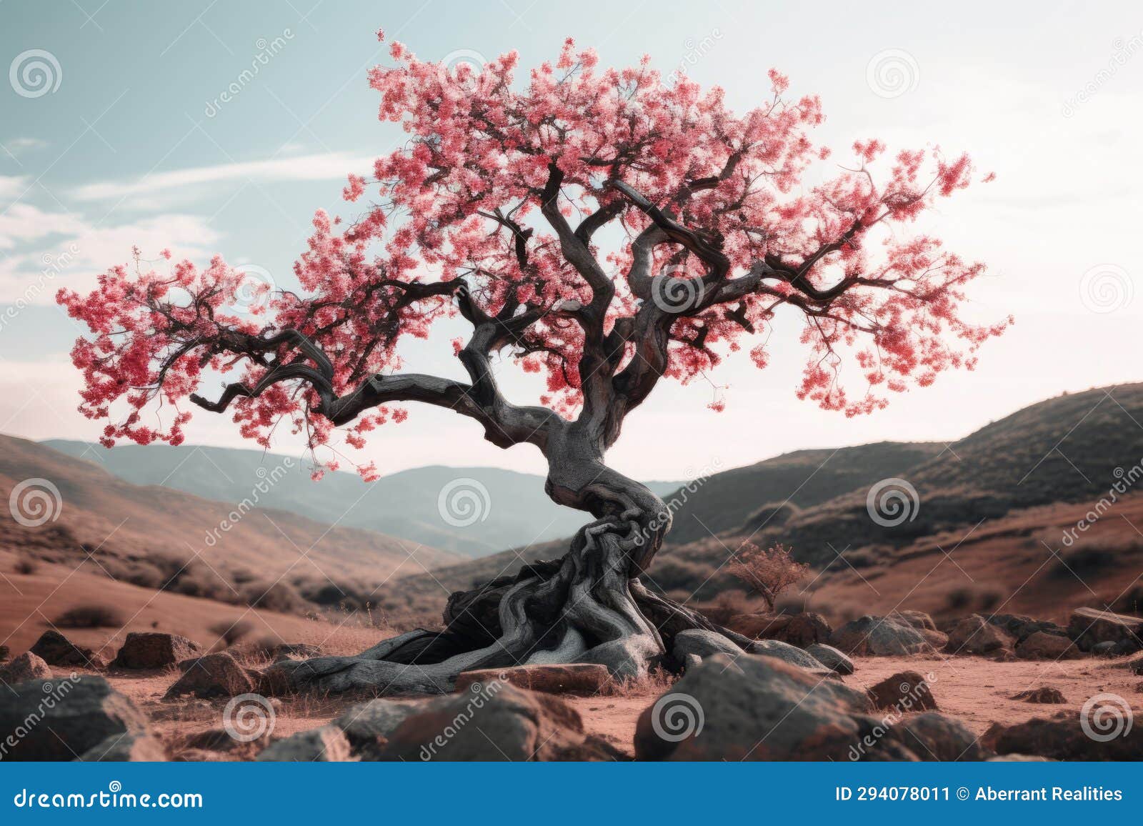 A Tree with Pink Flowers in the Middle of a Desert Stock Illustration ...