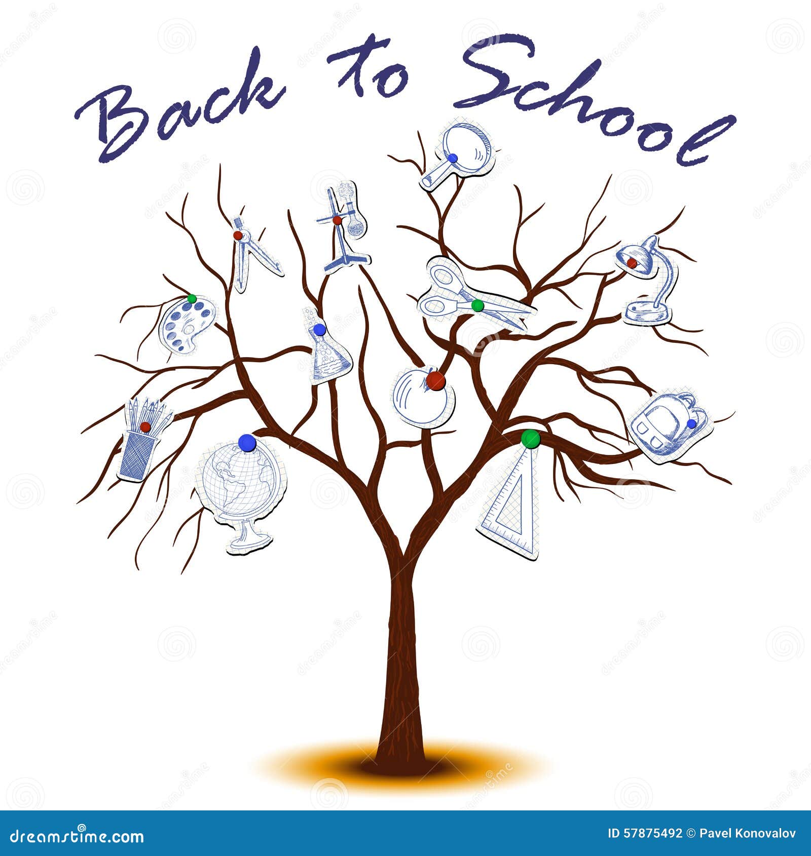 Tree With Pinned Educational Symbols Stock Illustration - Illustration ...